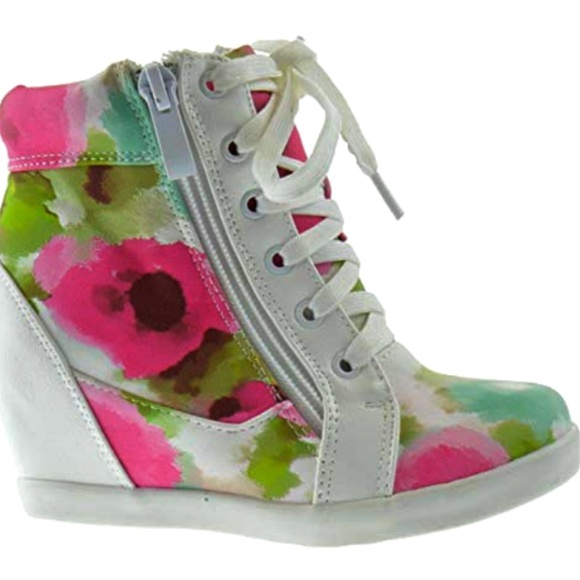 Lucky Top | Shoes | Girls Lace Up Color Splash Hidden Wedge Sneakers ...